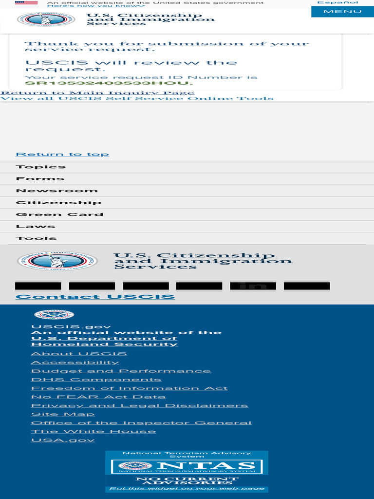 USCIS Service Request Confirmation | PDF