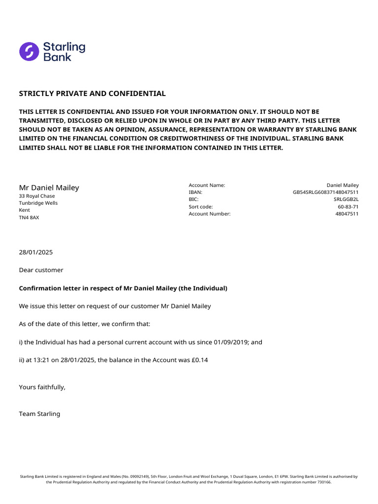 Account Confirmation Letter | PDF