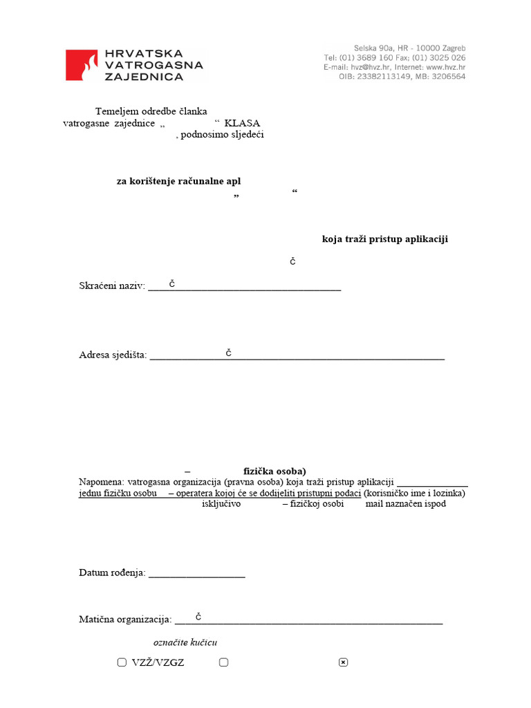 Zahtjev Za Korištenje Aplikacije | PDF