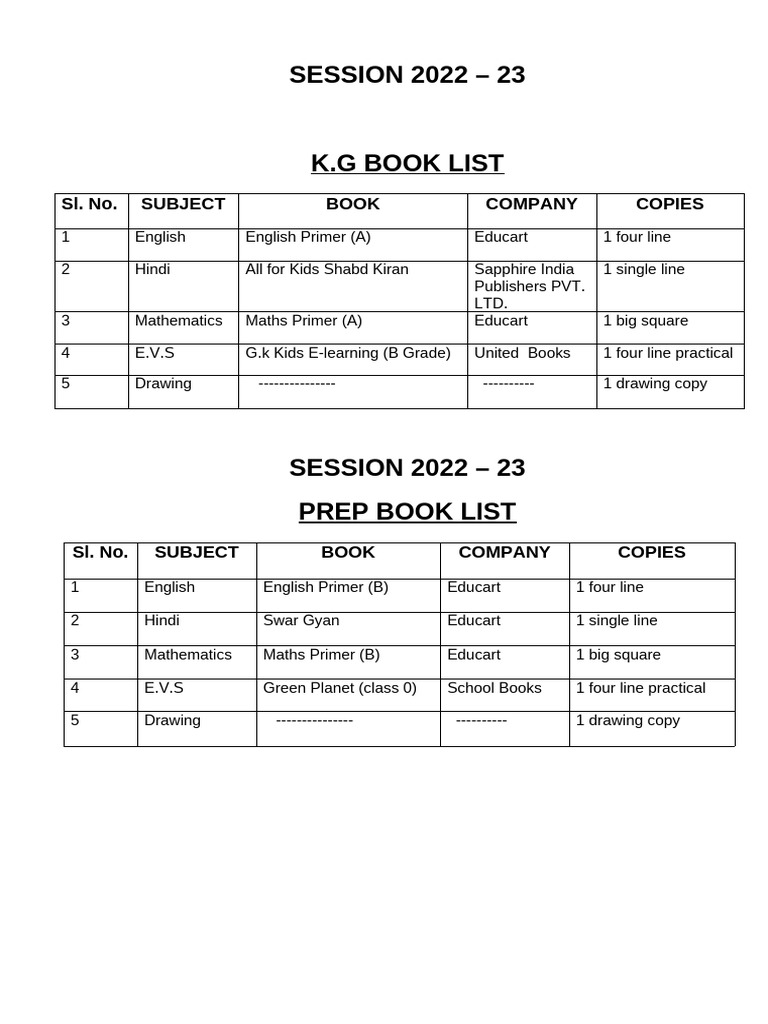 Class 1-5 Book List 2022-23 | PDF | Languages | Foreign Language Studies