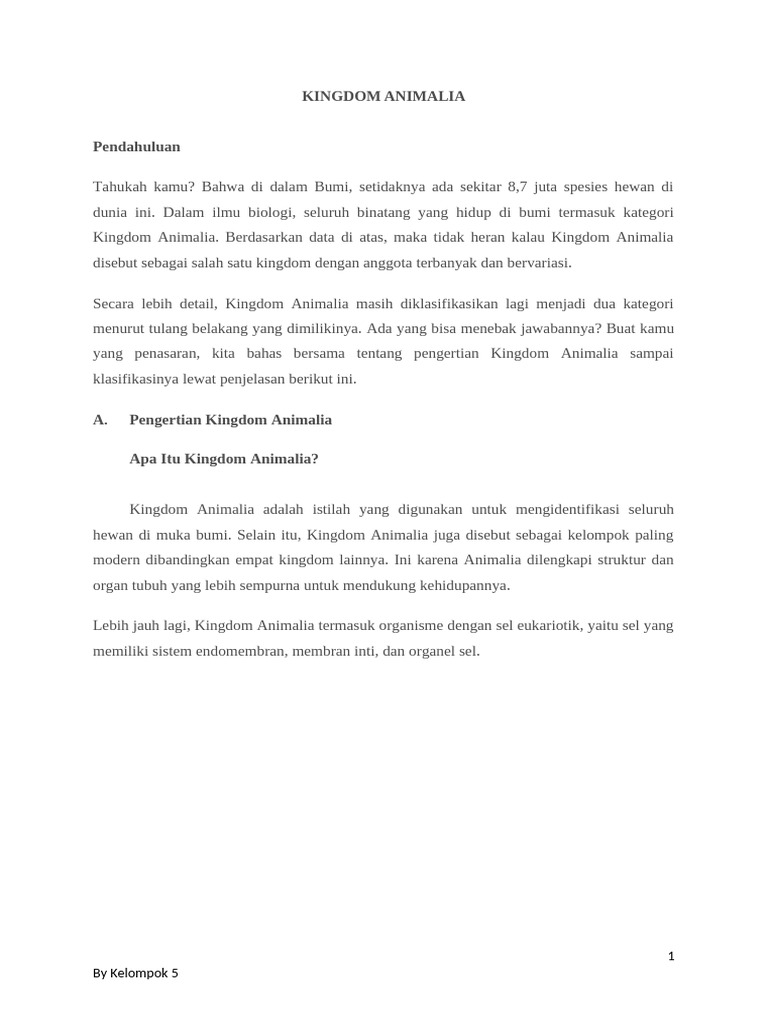 Klasifikasi dan Ciri Kingdom Animalia | PDF