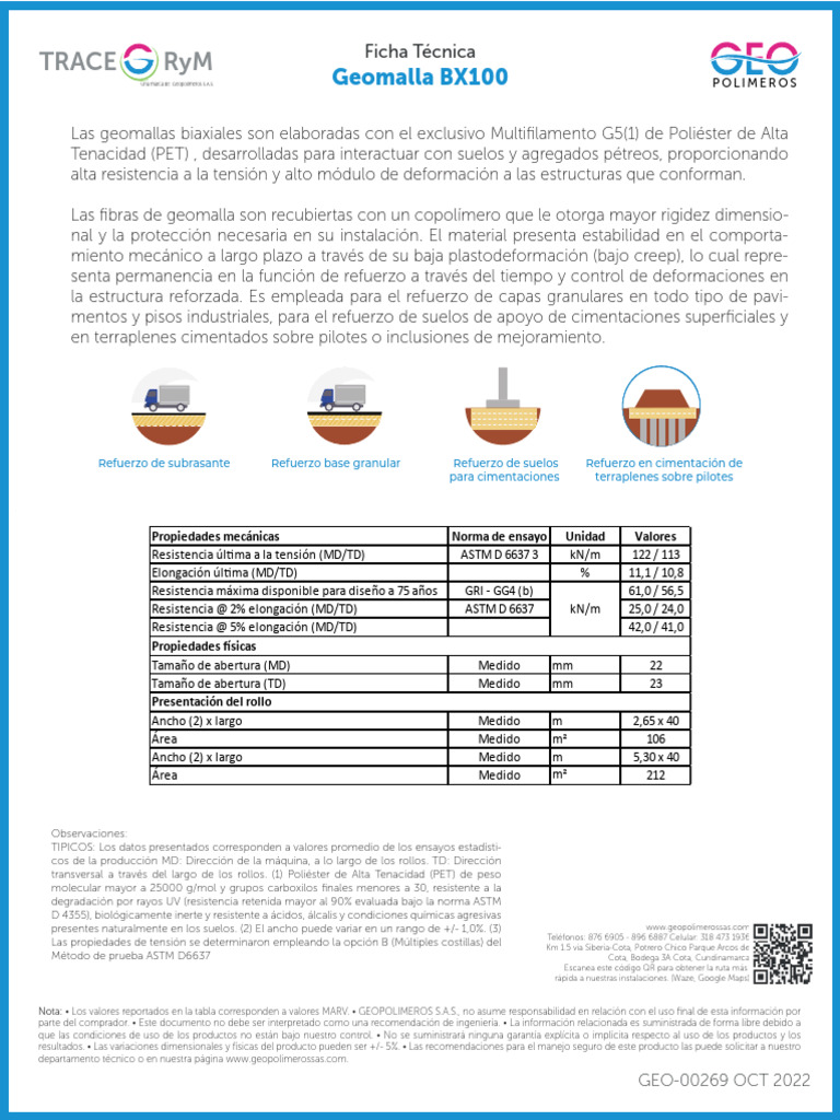 GEO-00269 Ficha Técnica Geomalla BX100 | PDF | Materiales | Ingeniería de Edificación