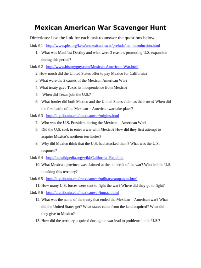 Mexican American War Scavenger Hunt | PDF