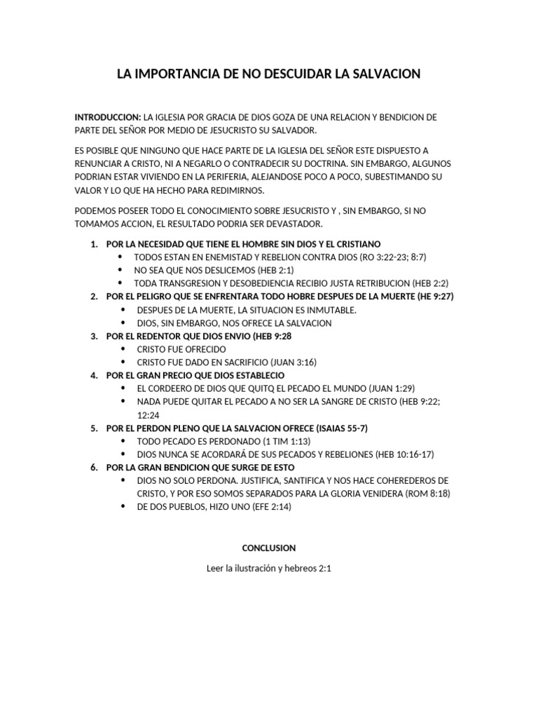 La Importancia de No Descuidar La Salvacion | PDF