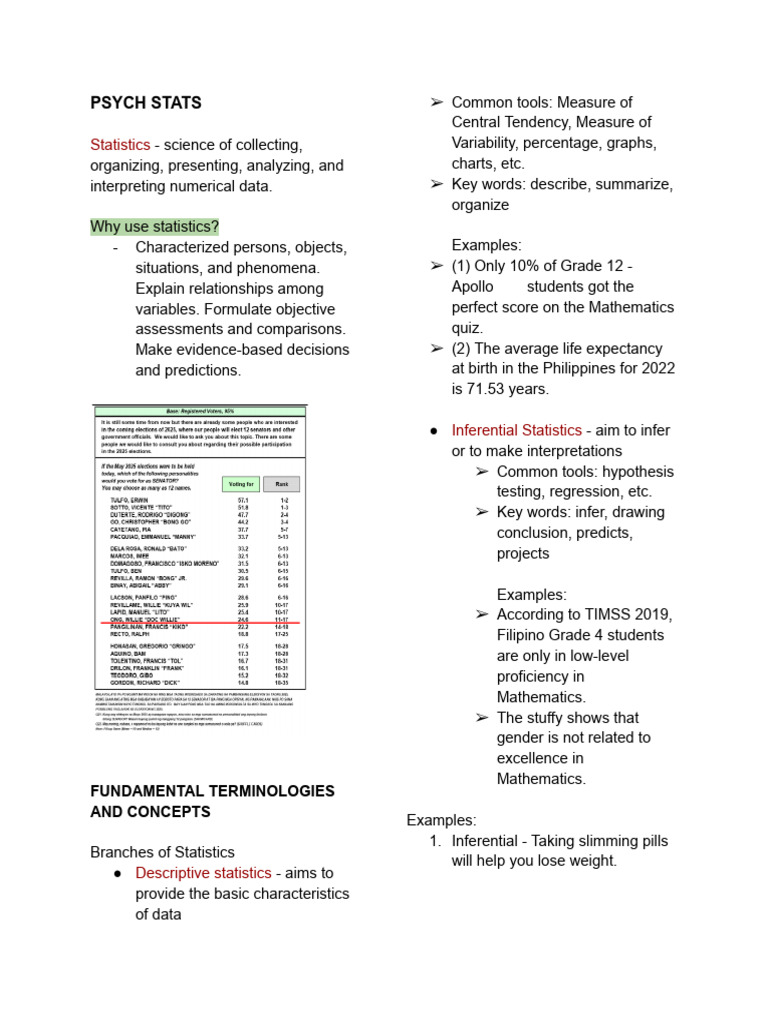 PSYCH STATS (C-1 REVIEWER | PDF | Statistics | Dependent And ...
