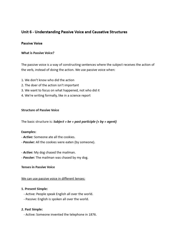 Unit 6 Gold Experience - Understanding Passive Voice and Causative Structures KEY | PDF | Verb ...