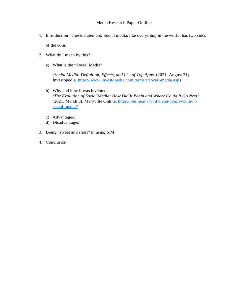 Media Research Paper Outline | PDF