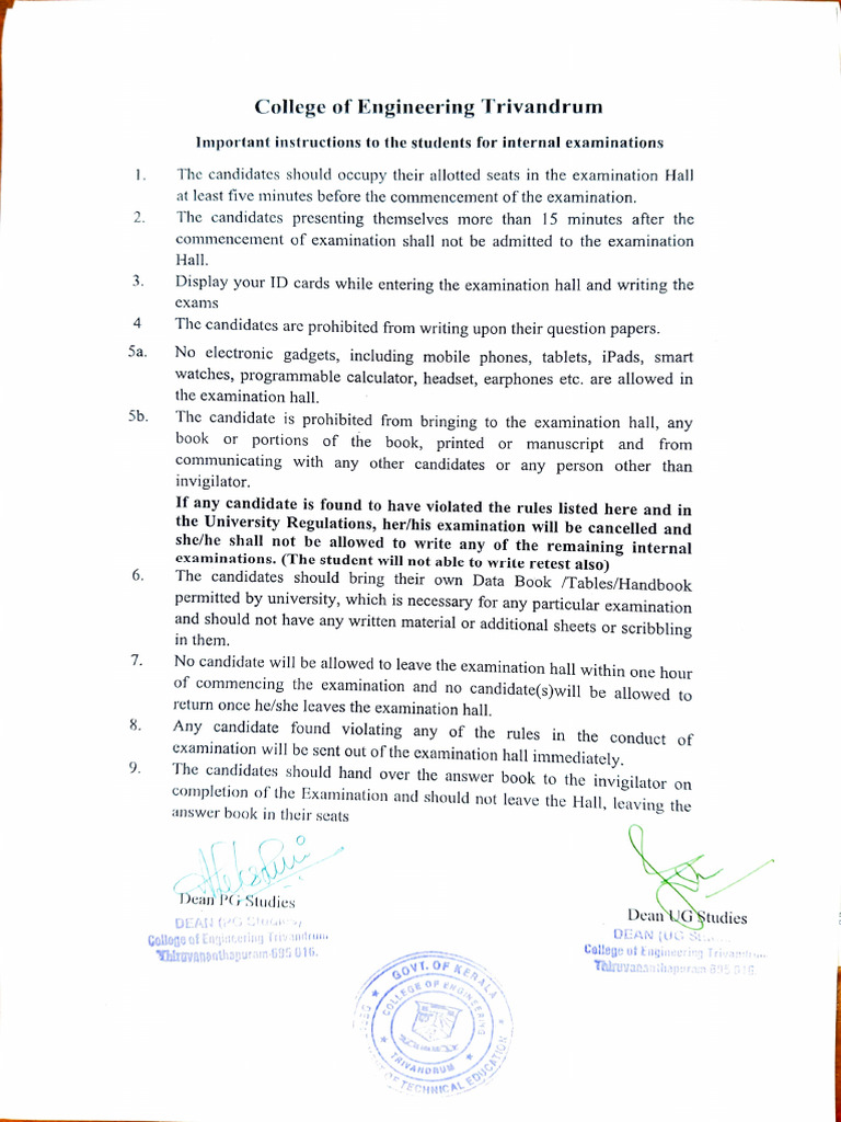 Guidelines Internal Exams | PDF