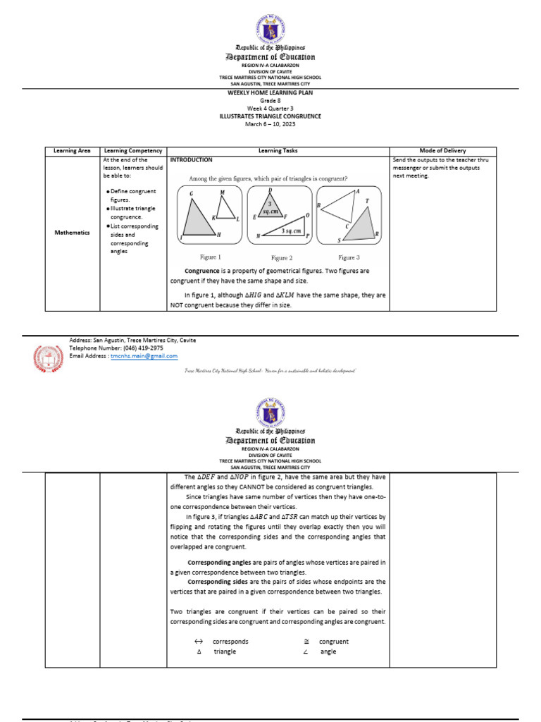 MATH-Weekly-Home-Learning-Plan-WEEK-4-Q3 | PDF | Triangle | Shape