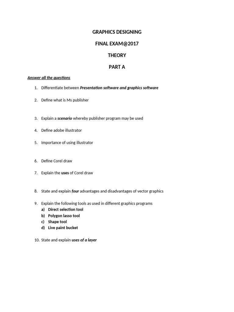 Graphics Design Exam Questions 2017 | PDF
