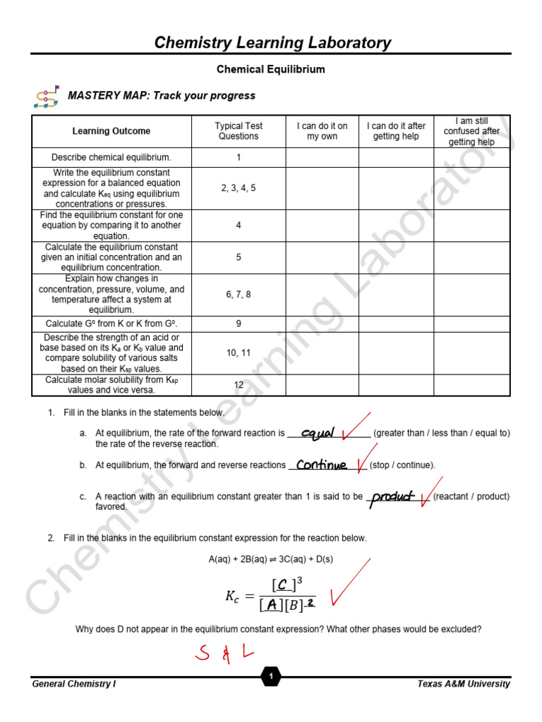Equilibrium Worksheet Spring Chem 289 PDF | PDF | Chemical Equilibrium ...
