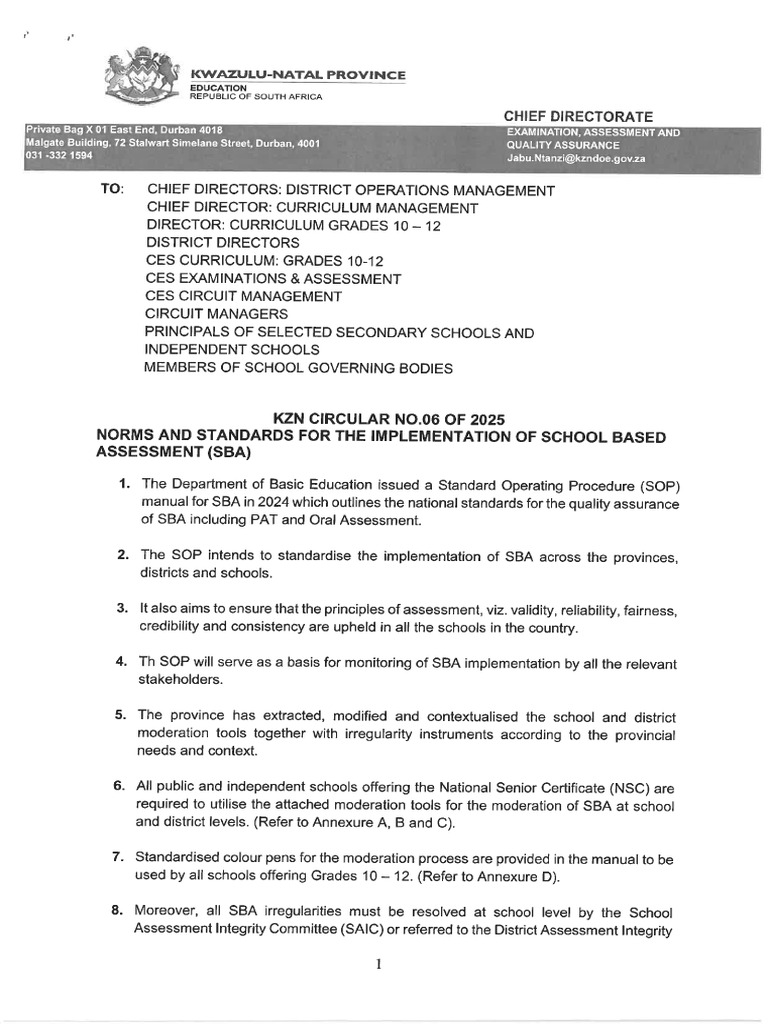 KZN Circular No.06 of 2025 | PDF