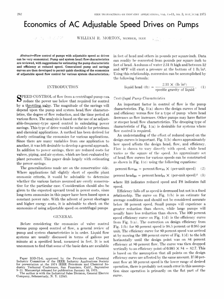 Economics of AC Speed Drives for Pumps | PDF | Pump | Horsepower