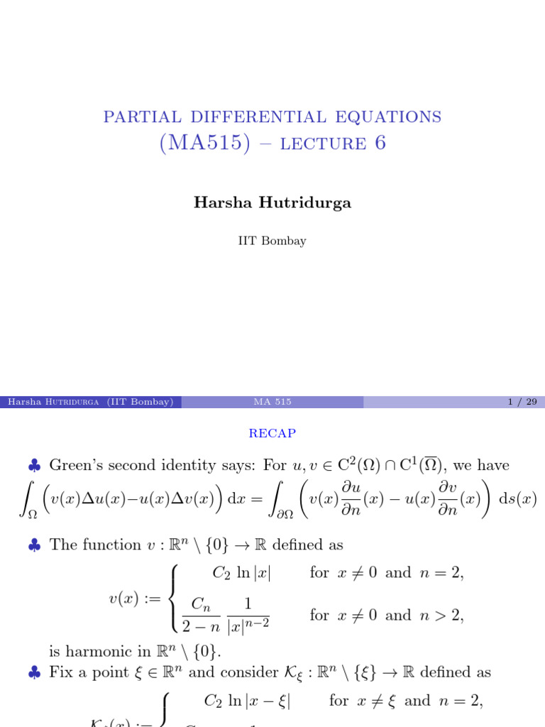 Lecture 6 Ma515 Aut 2024 | PDF | Green's Function | Distribution (Mathematics)