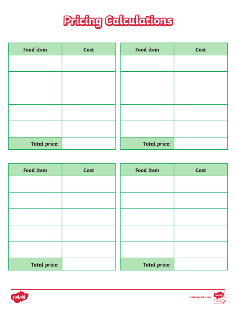 Color Tables Christmas Math Dinner Menu Calculations Activity | PDF