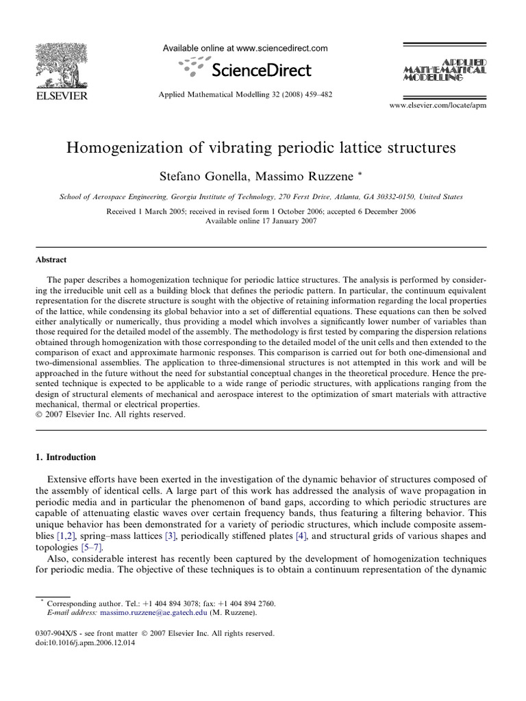 Homogenization of Vibrating Periodic Lattice Structures | PDF | Matrix ...