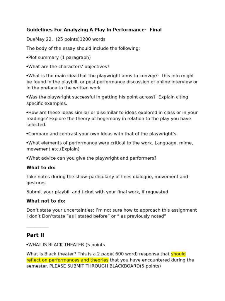 Guidelines For Analyzing A Play in Performance | PDF