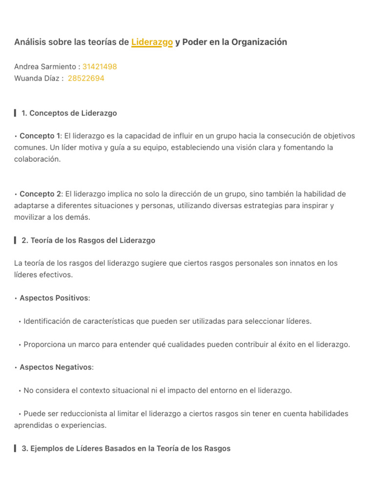 Análisis Sobre Las Teorías de Liderazgo y Poder en La Organización | PDF | Liderazgo | Poder ...