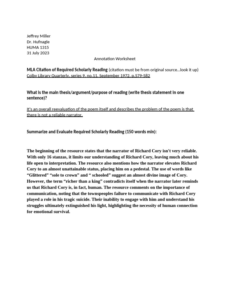 Annotation Worksheet | PDF | Poetry