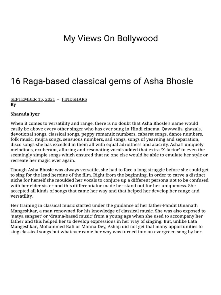 Asha Bhosle's 16 Raga-Based Classics | PDF