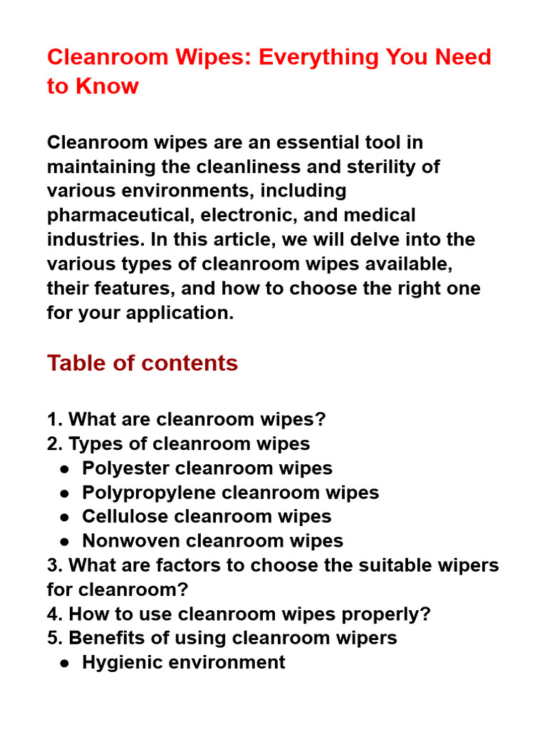 Cleanroom Wipes | PDF | Nonwoven Fabric | Fibers