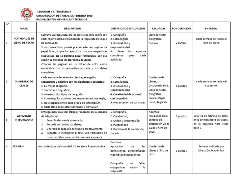 Tareas y Evaluaciones Febrero 2025 | PDF | Ortografía