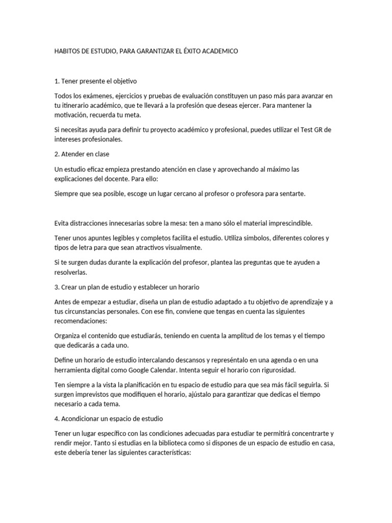 Hábitos de Estudio para el Éxito Académico | PDF | Habilidades de estudio