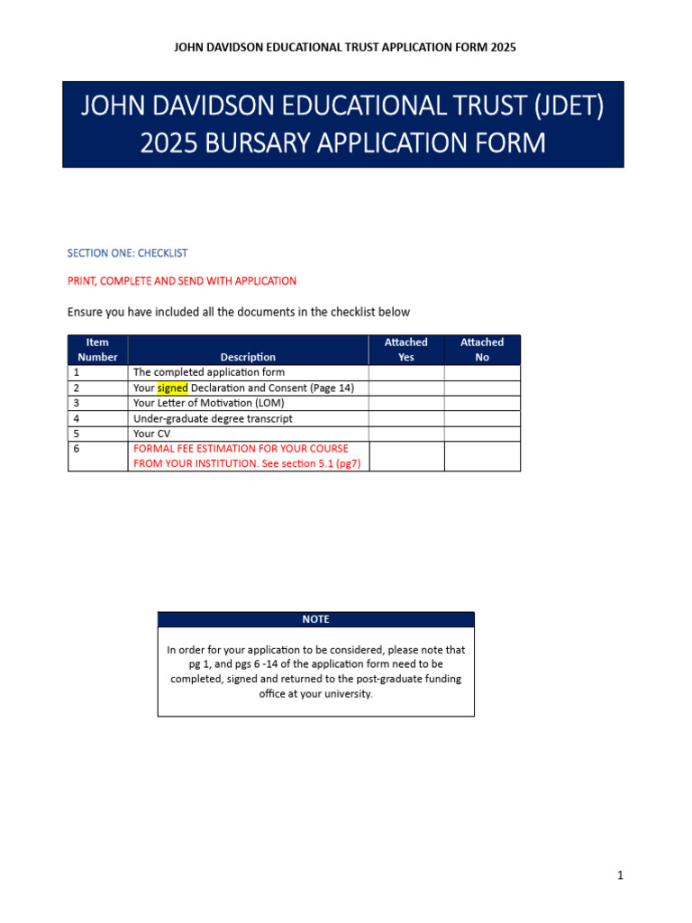 JDET Bursary Application Form 2025 | PDF | Expense | Money