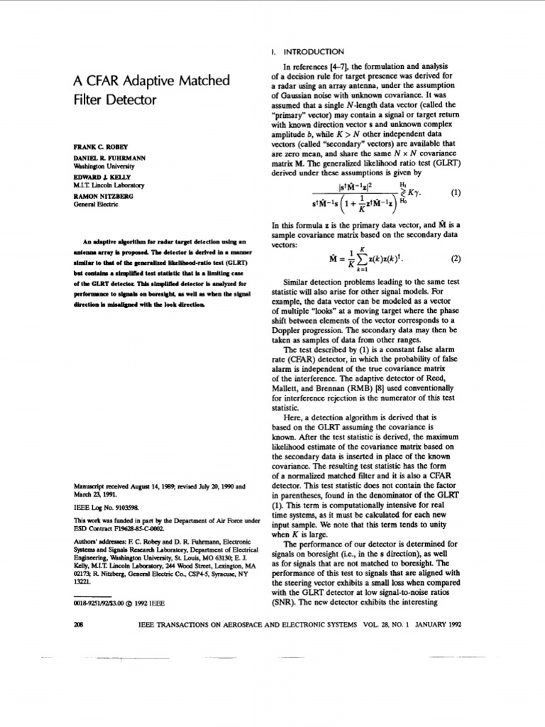 A CFAR Adaptive Matched Filter Detector | PDF | Covariance | Applied Mathematics