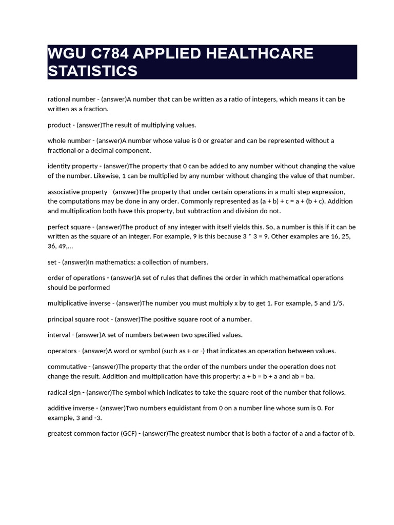 WGU C784 Healthcare Statistics Guide | PDF | Multiplication | Numbers