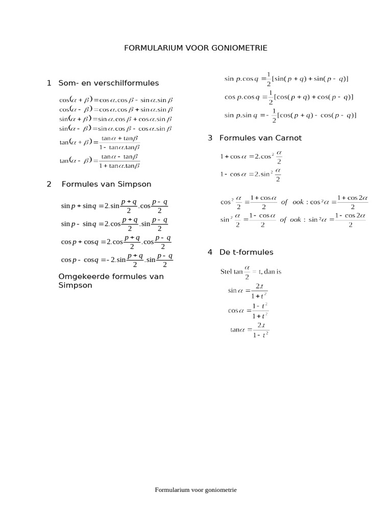 FormulariumGoniometrie Bij Toetsen Examen | PDF