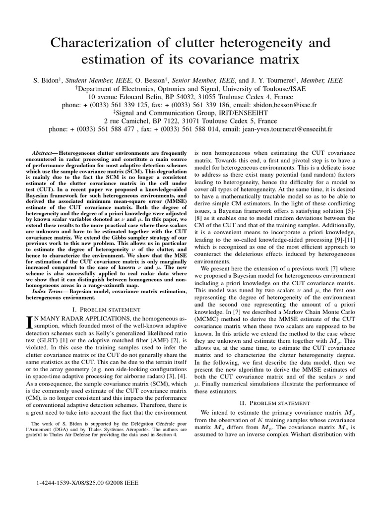 Characterization Of Clutter Heterogeneity And Estimation Of Its