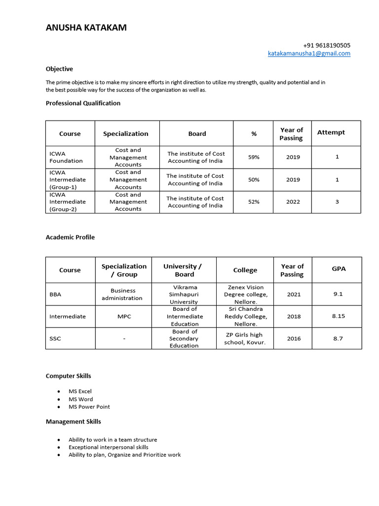 Anusha Katakam: Finance Career Profile | PDF | Business Economics | Business