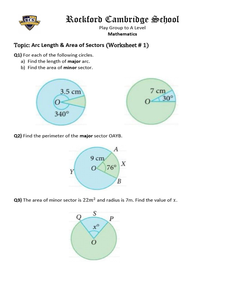 Arc Length & Area of Sector | PDF | Circle | Area