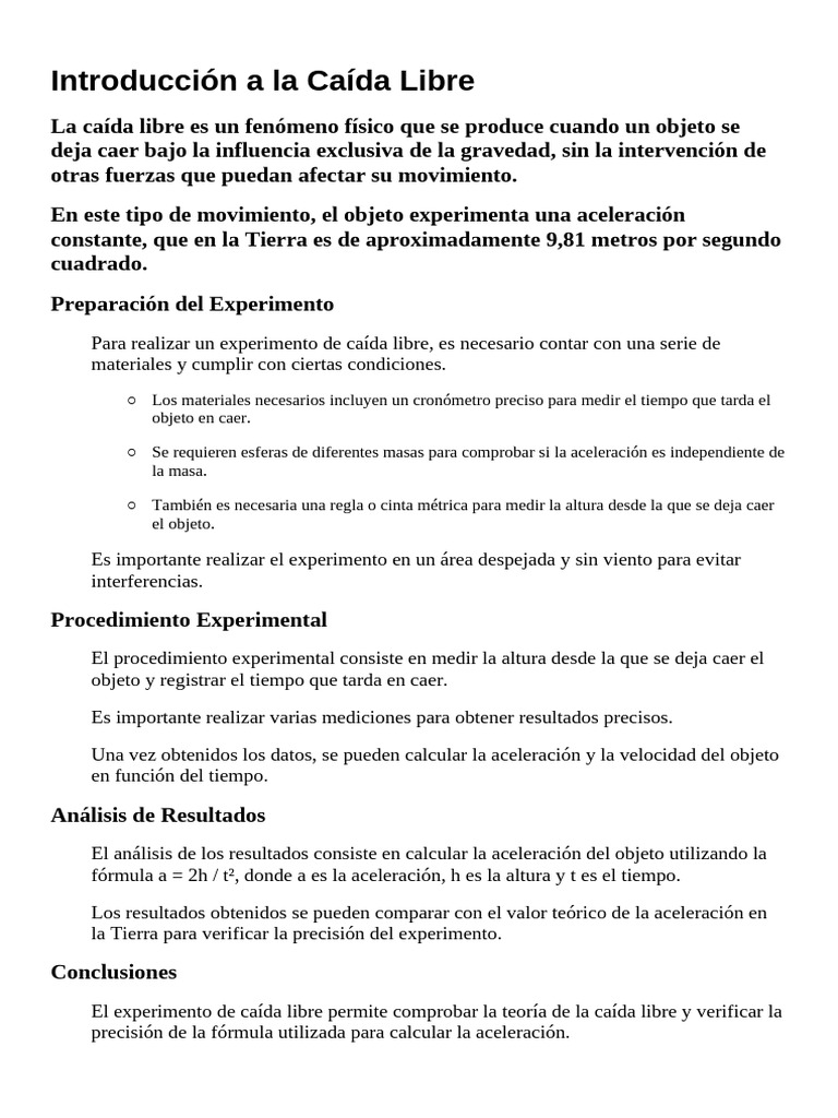 Experimento de Caída Libre | PDF | Medición | Experimentar