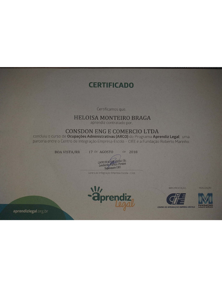 Certificado Helô Ciee | PDF