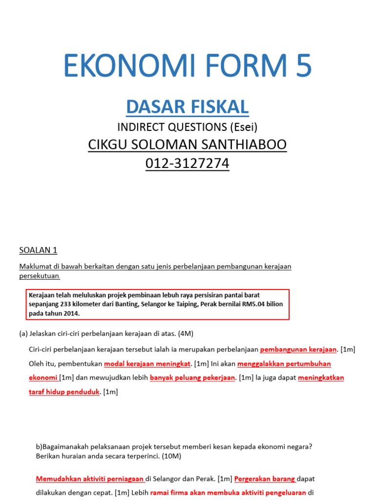 Ekonomi Form 5 (Dasar Fiskal) | PDF