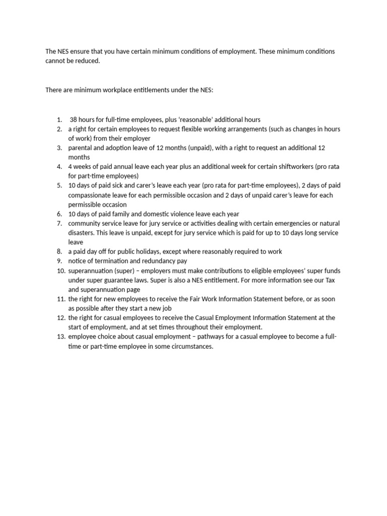 The NES Ensure That You Have Certain Minimum Conditions of Employment | PDF