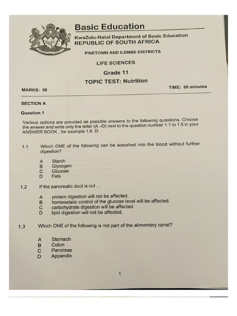 Topic test-Nutrition | PDF