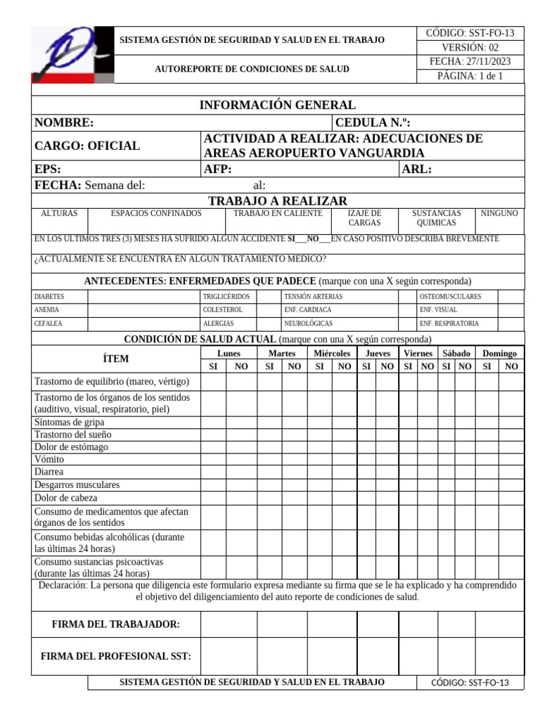 REPORTE CONDICIONES DE SALUD EN WORD | PDF | Dolor de cabeza | Diabetes