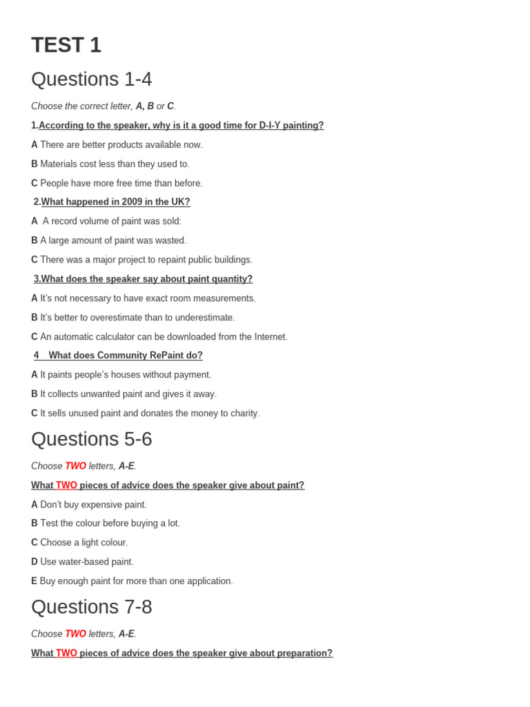Multiple Choice Questions | PDF | Banana | Paint