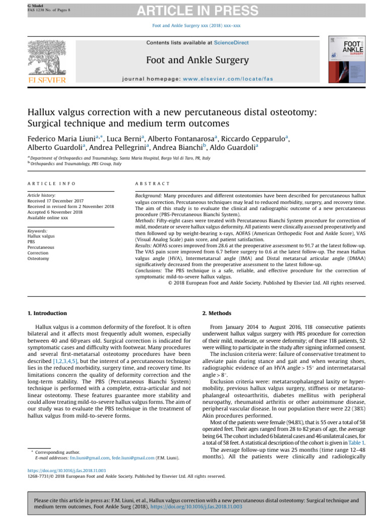 Hallux Valgus Correction With A New Percutaneous Distal Osteotomy | PDF ...