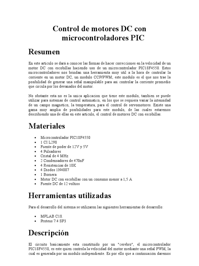 Control de Motores DC Con Micro Control Adores PIC | PDF ...