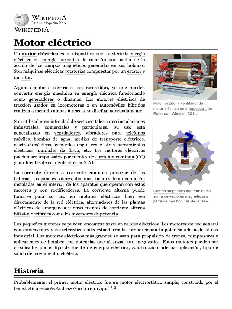 Motor Eléctrico - Wikipedia, La Enciclopedia Libre | PDF
