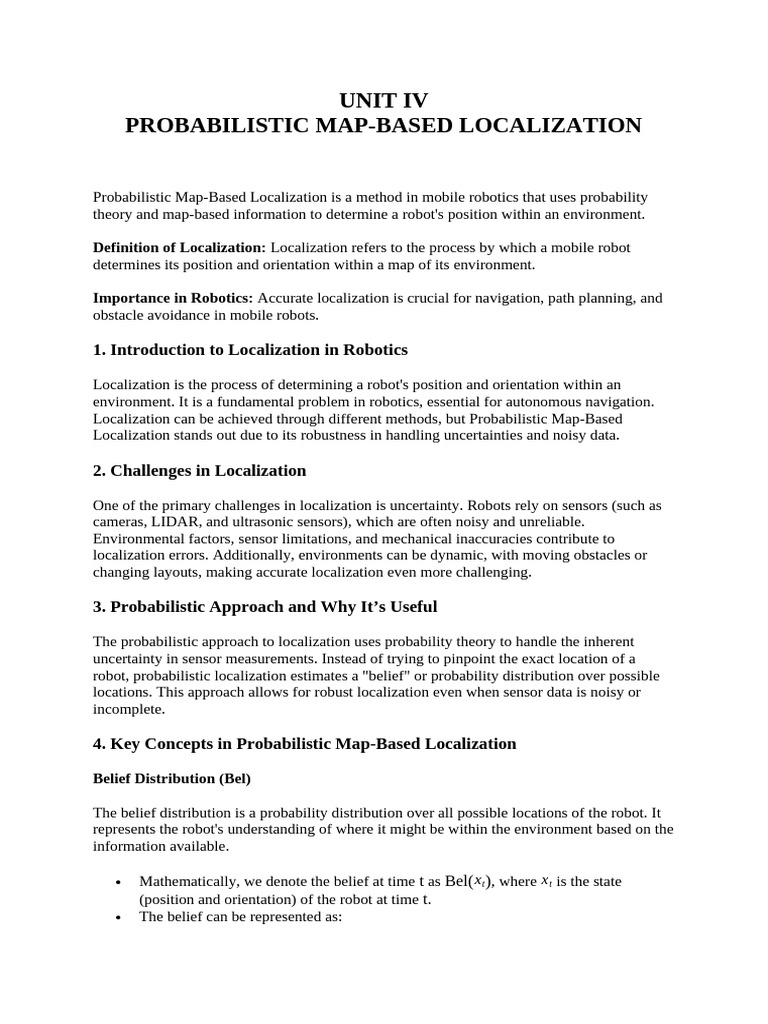 Unit 4 Probabilistic Map Based Localization | PDF | Kalman Filter | Applied Mathematics