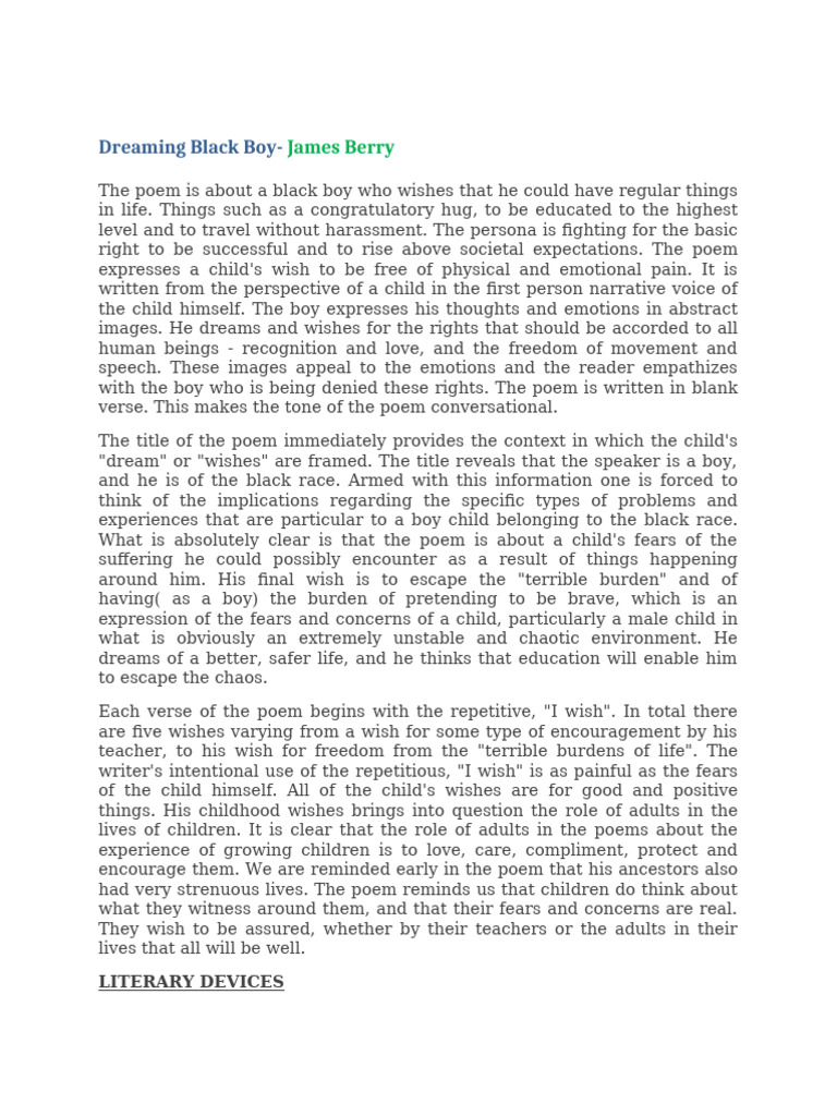 Dreaming Black Boy | PDF | Poetry | Emotions