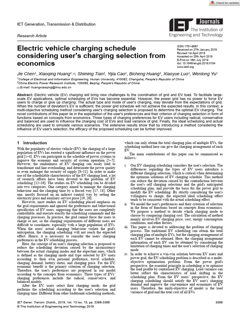 Electric Vehicle Charging Schedule Considering User S Charging ...