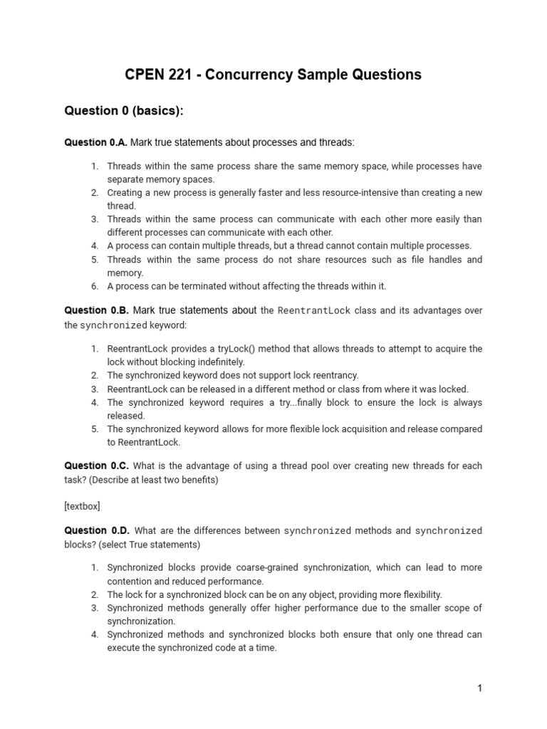 Concurrency Sample Questions | PDF | Thread (Computing) | Concurrency (Computer Science)