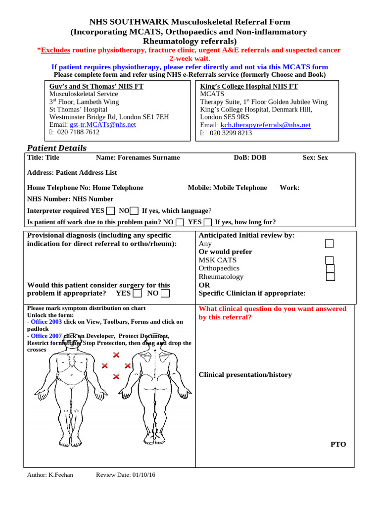 MCATS Musculoskeletal Referral Form | PDF | Pain | Physical Therapy