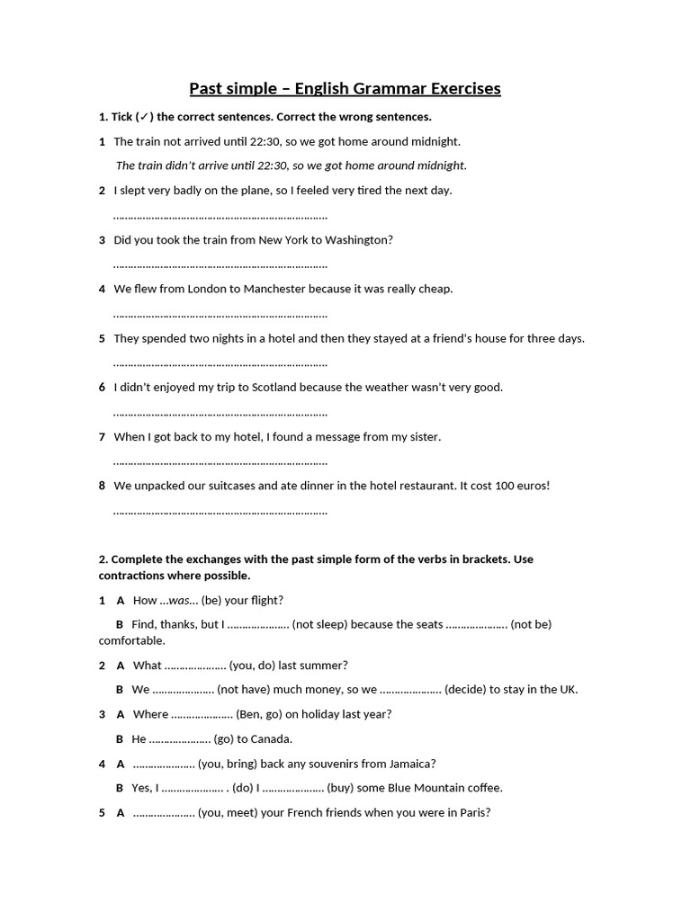 Past Simple English Grammar Exercises | PDF